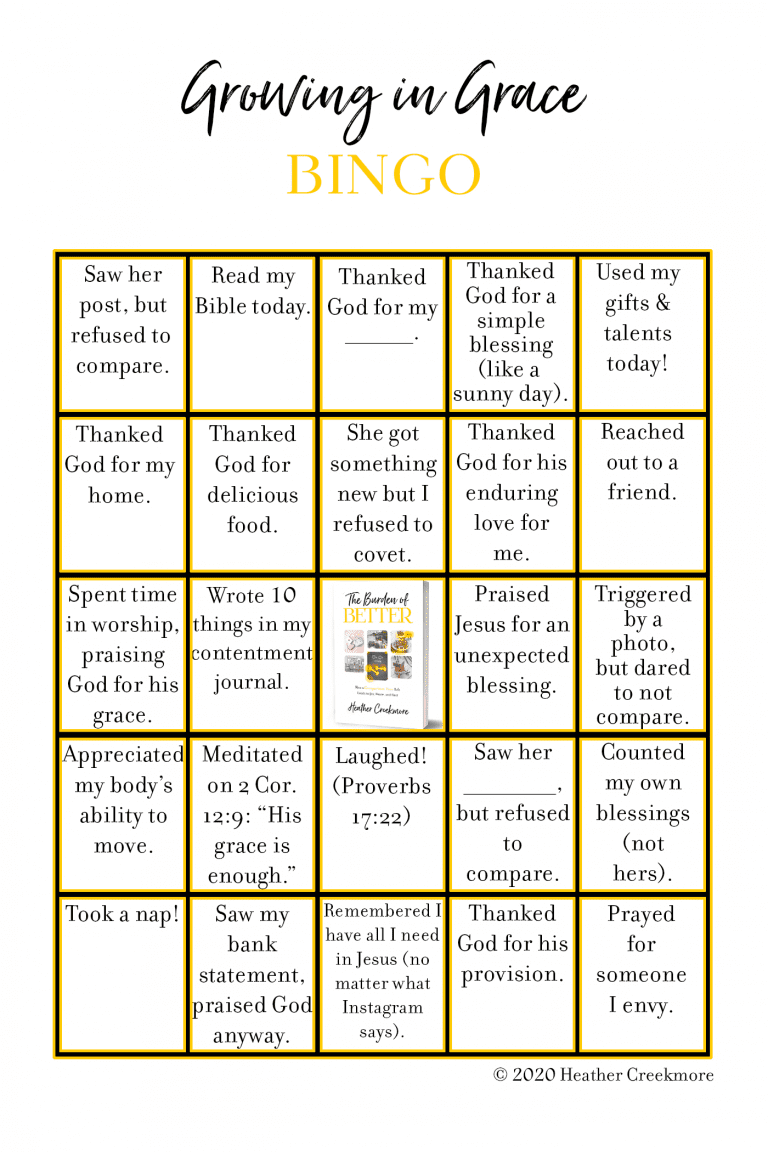 Growing in Grace BINGO to Help You Live a Comparison-Free Life ...